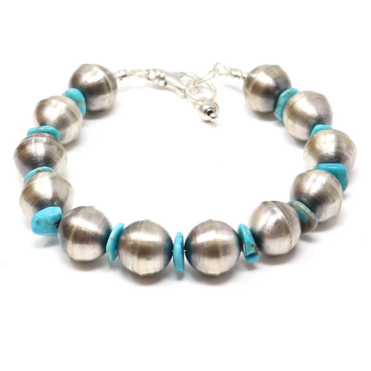 Antiqued Silver Beads and Turquoise Stretch Bracelet – Indian Traders ...