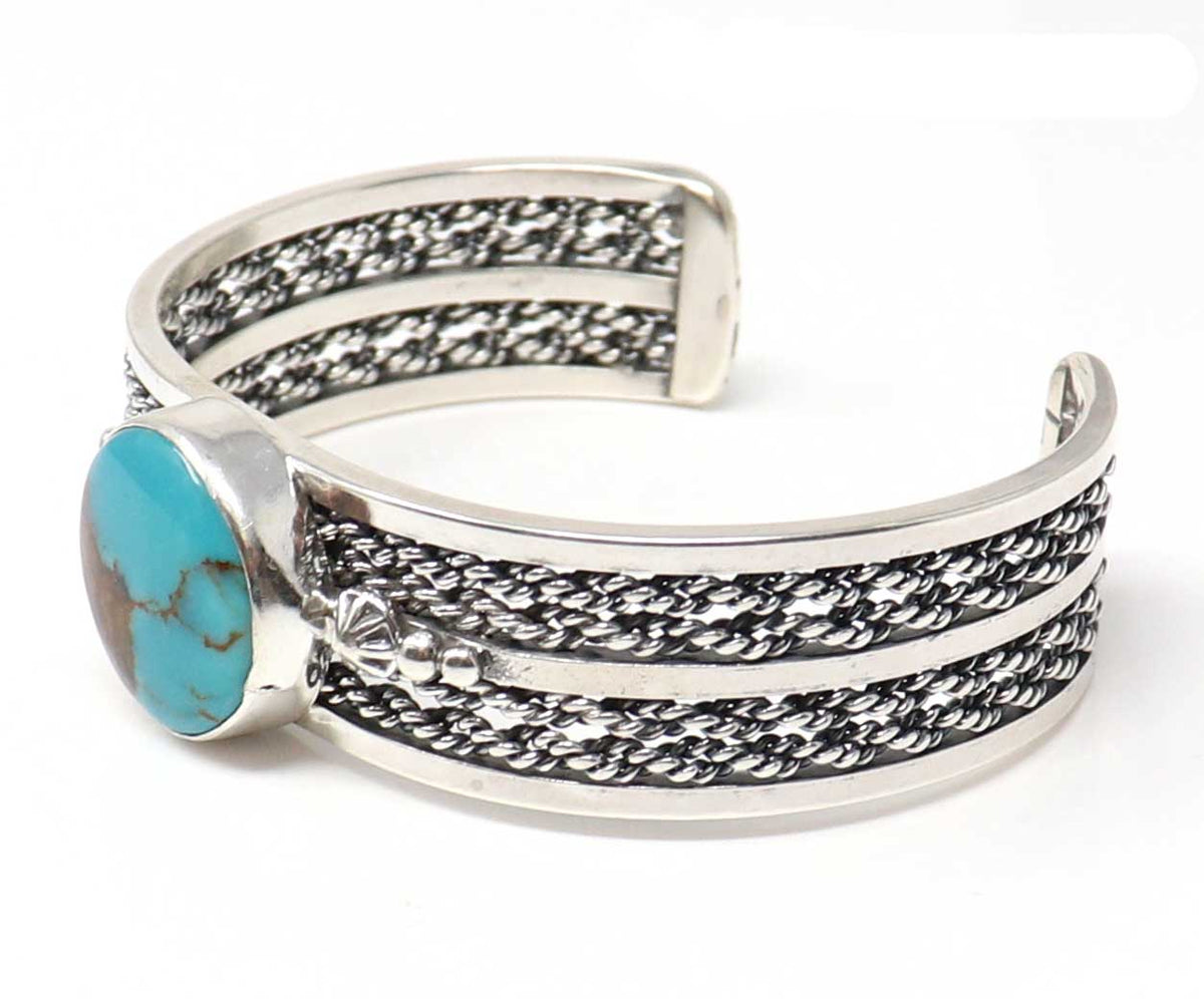 Navaho Kingman Turquoise & Silver Bracelet – Indian Traders (L7 ...