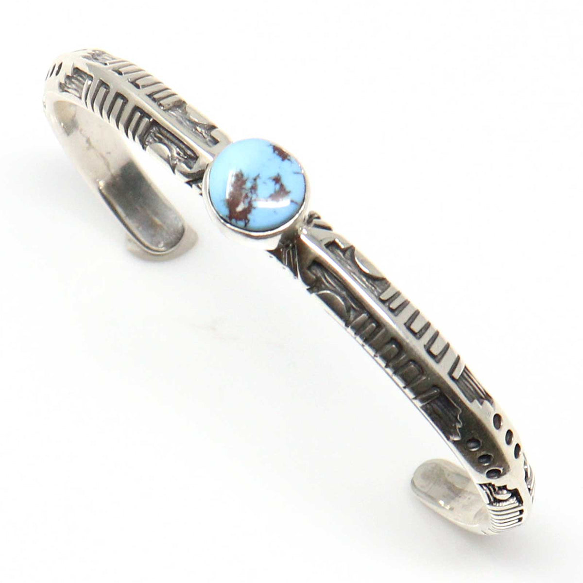 Sculpted Sterling Silver Bracelet Featuring a Single Golden Hills Ston ...
