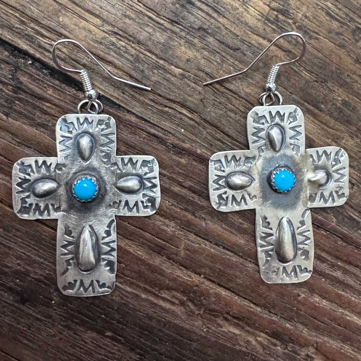 Stamped Silver Cross Earrings By Gabrielle Yazzie – Indian Traders (L7 ...