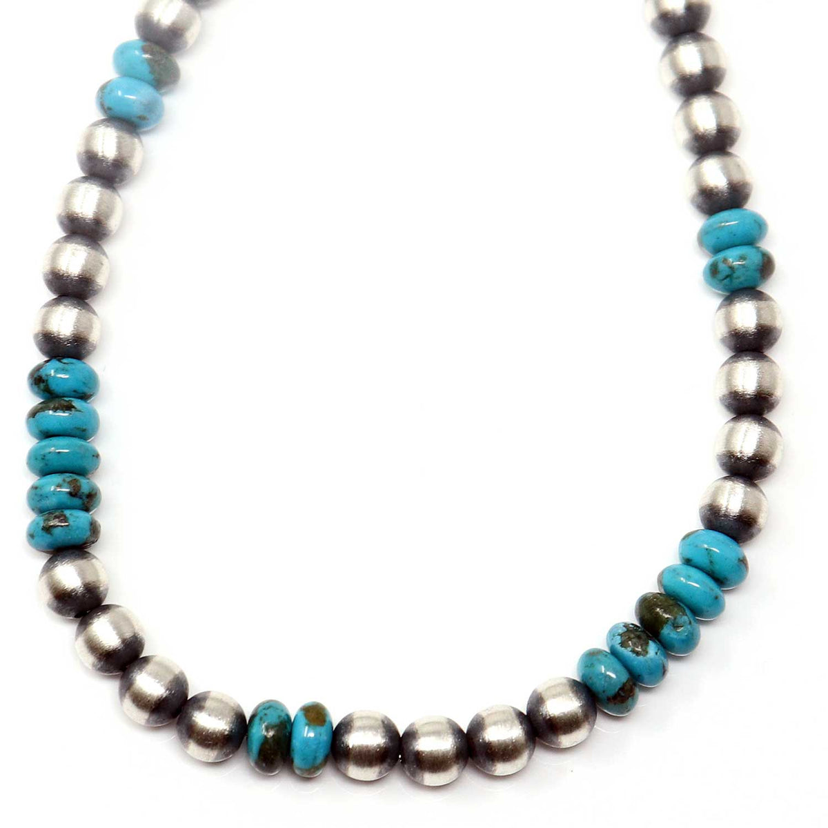 24" 6 mm Sterling Silver Pearls With Turquoise Accents – Indian Traders ...