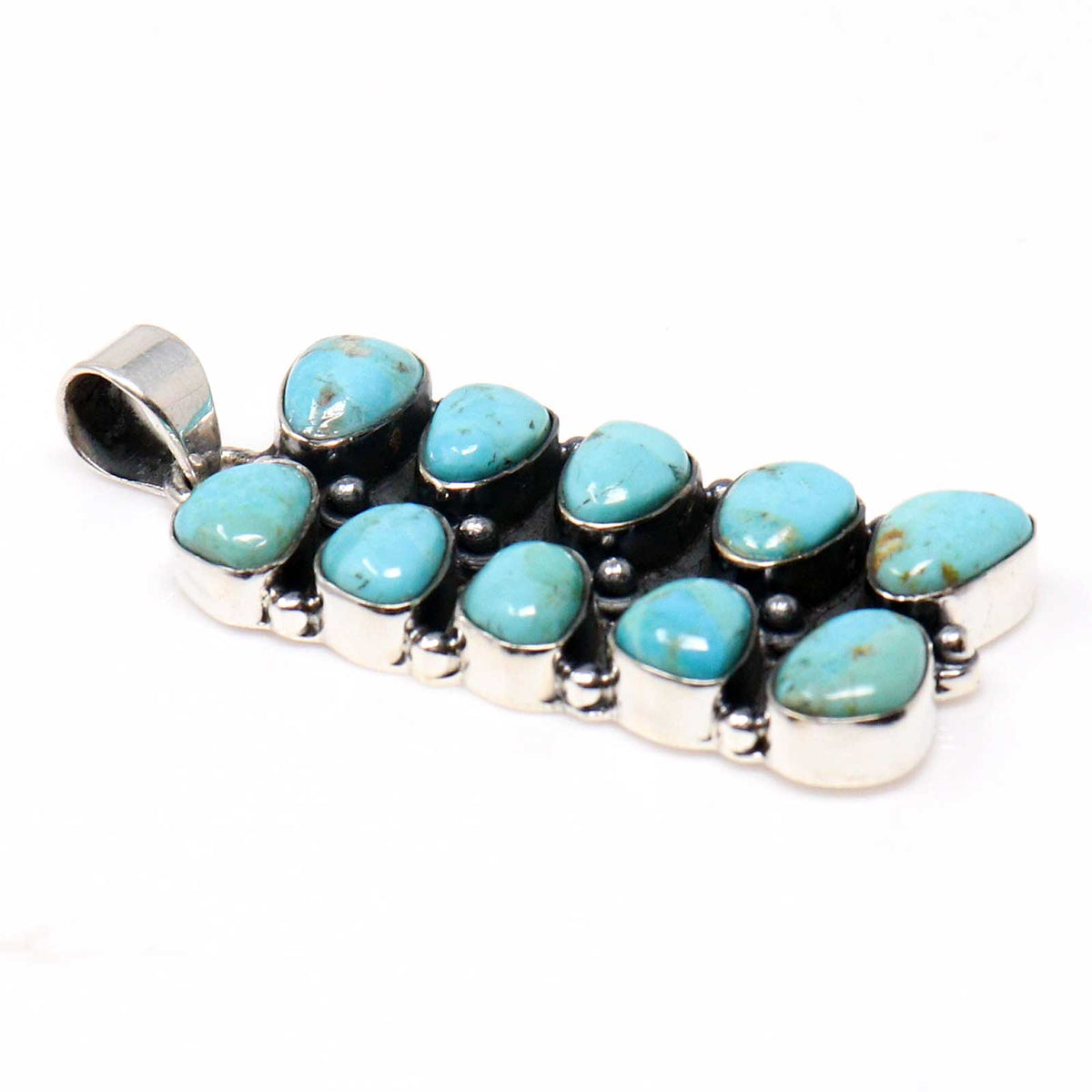 Silver Pendant With Two Rows of Kingman Turquoise-Hada Collection ...