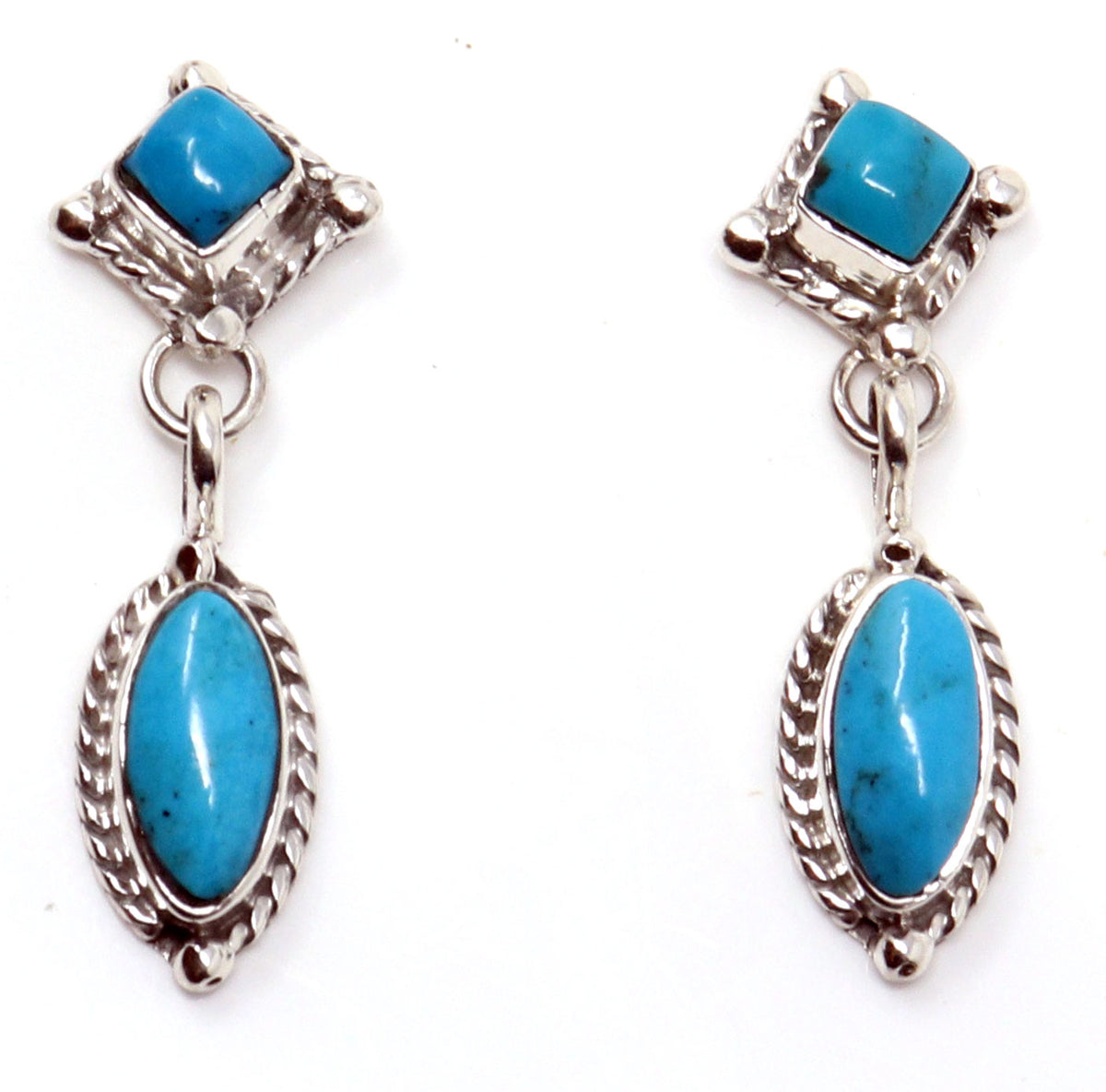 Navajo Sterling Silver & Blue Turquoise Dangle Earrings – Indian ...